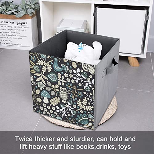 Forest Seamless Pattern Foldable Storage Bins Printd Fabric Cube Baskets Boxes with Handles for Clothes Toys, 11x11x11