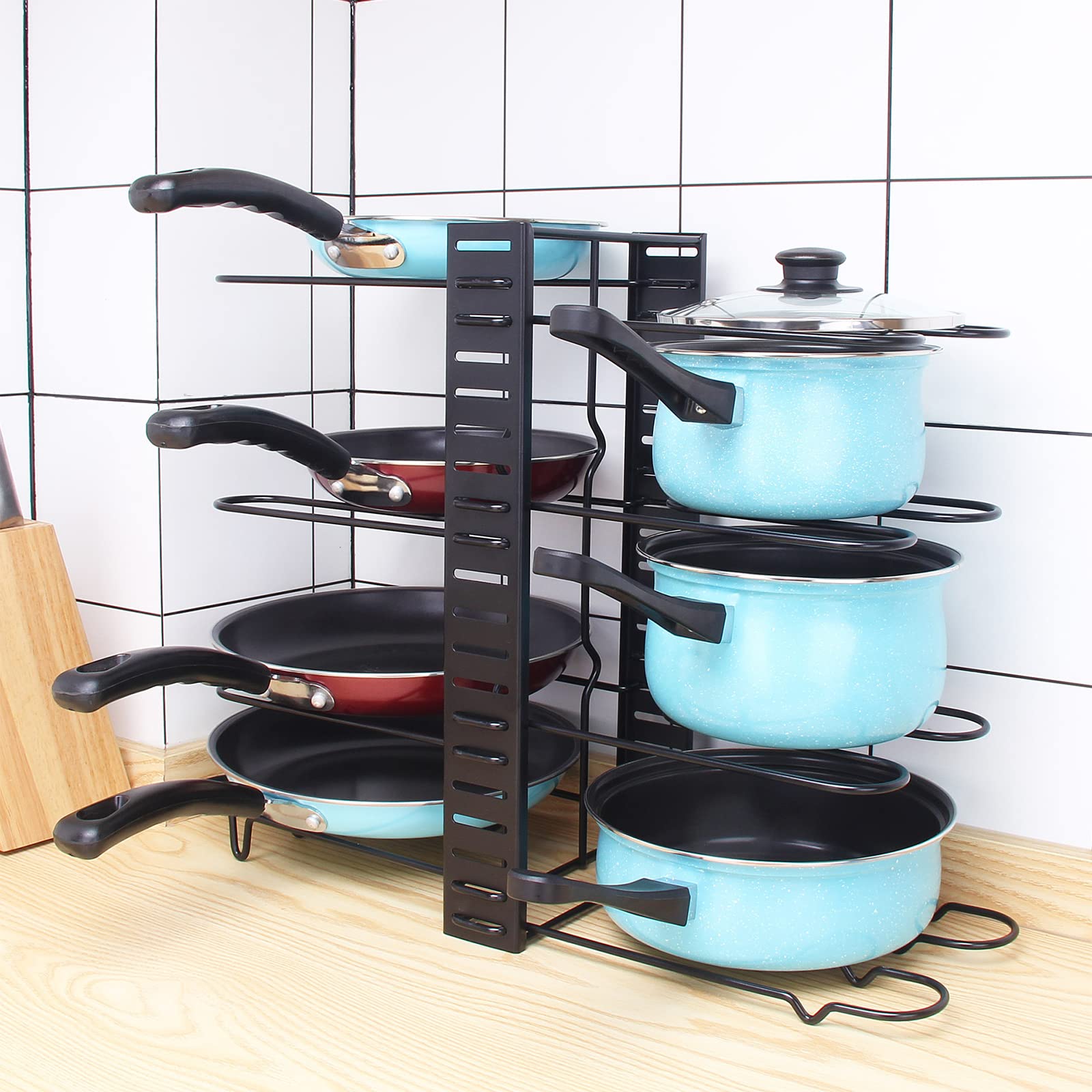 Pot and Pan Organizer for Cabinet – Generic Adjustable 8 Tiers Pots and Pans Organizer Under Cabinet - Expandable Pots Lid Holder Kitchen Cabinet Kitchenware Organizer and Storage
