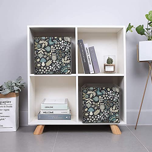 Forest Seamless Pattern Foldable Storage Bins Printd Fabric Cube Baskets Boxes with Handles for Clothes Toys, 11x11x11