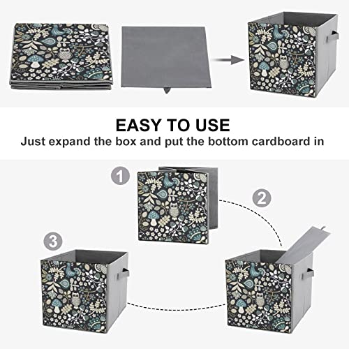 Forest Seamless Pattern Foldable Storage Bins Printd Fabric Cube Baskets Boxes with Handles for Clothes Toys, 11x11x11