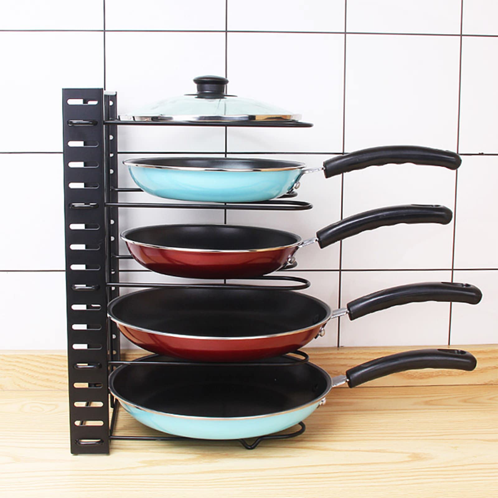 Pot and Pan Organizer for Cabinet – Generic Adjustable 8 Tiers Pots and Pans Organizer Under Cabinet - Expandable Pots Lid Holder Kitchen Cabinet Kitchenware Organizer and Storage