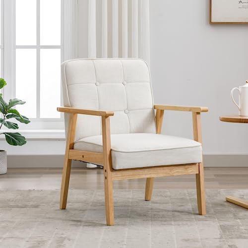 Okeysen Mid Century Modern Accent Chair, Retro Wood and Fabric Armchairs Side Chair, Lounge Reading Comfy Arm Chair for Living Room, Bedroom, Office