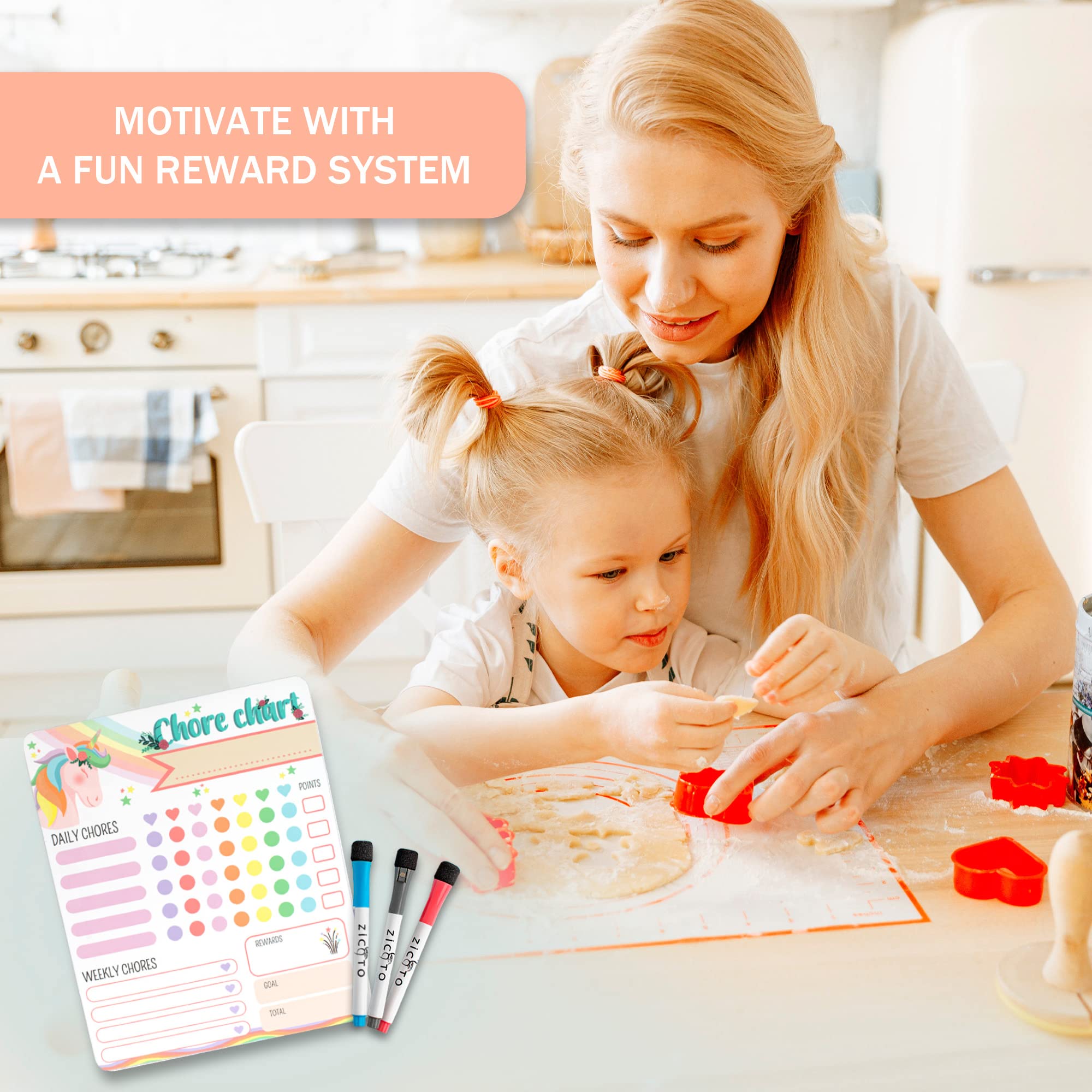 Magnetic Dry Erase Chore Chart for Kids - Perfect to Motivate Your Kids - Simplified 9” x 11” Reward and Behavior Chart for Your Fridge - Teach Responsibility at Home in a Motivating and Simple Way