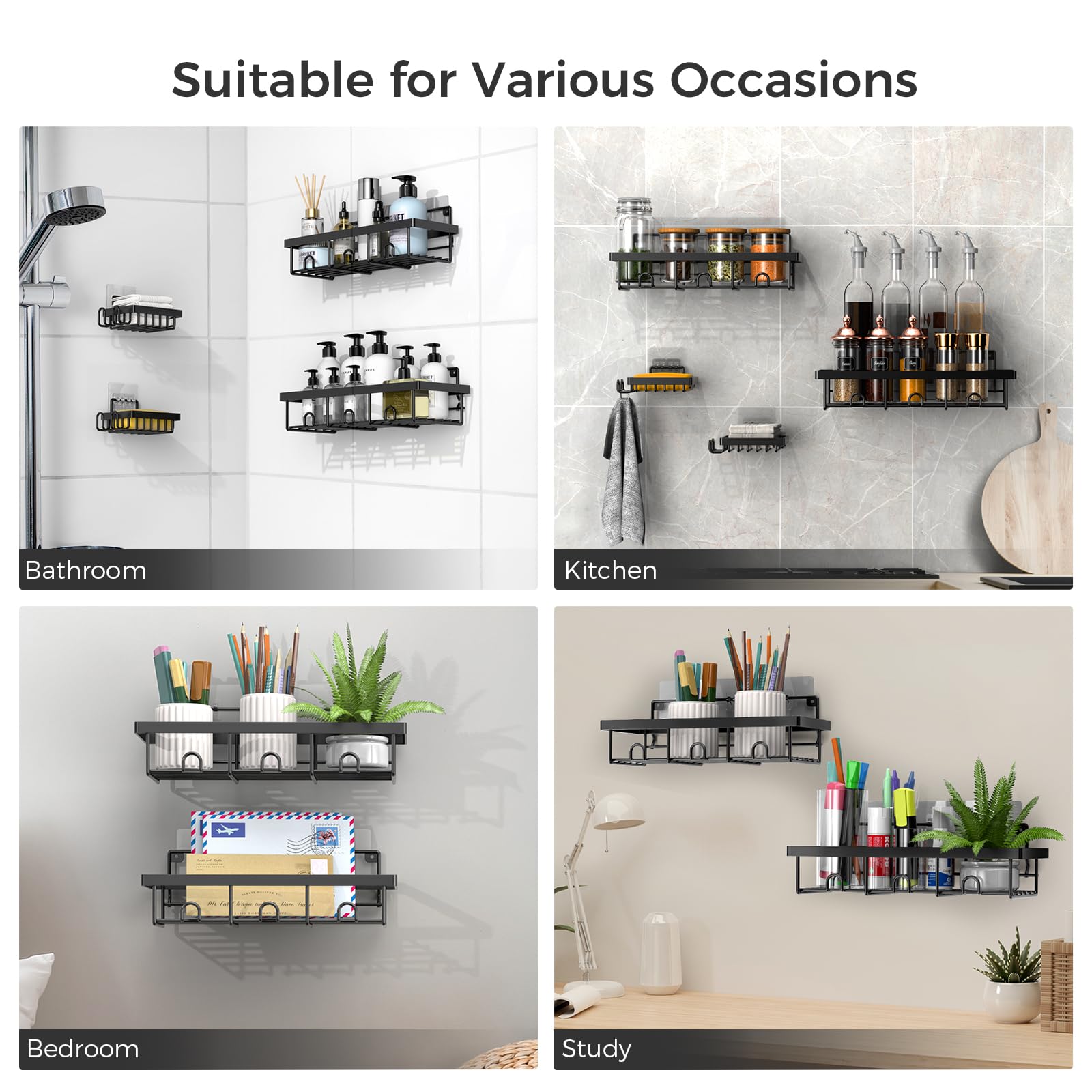 YAWSOUP Adhesive Shower Caddy,4-Pack Shower Shelf,Shower Organizer Can be Wall-Mounted Without Holes,For Shower Organizer&Bathroom Storage.