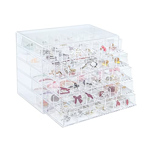 Zuiaso Acrylic Jewelry Box with 5 Drawers, 120 Compartments Transparent Storage Box, Transparent Display Stand for Earrings, Necklaces, Rings and Bracelets