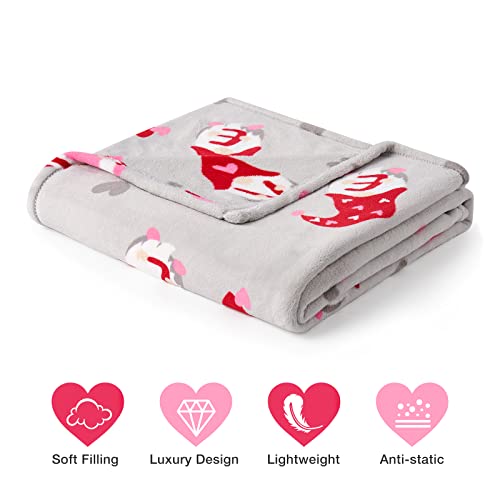 Cozy Bliss Gnome Throw Blanket with Hearts Mothers Day Birthday Gift Gnome Pattern Luxury Milky Plush, Ultra Soft & Lightweight Textured Throw Blanket for Couch, Sofa Bed (Gnome Love, 50" x 60")