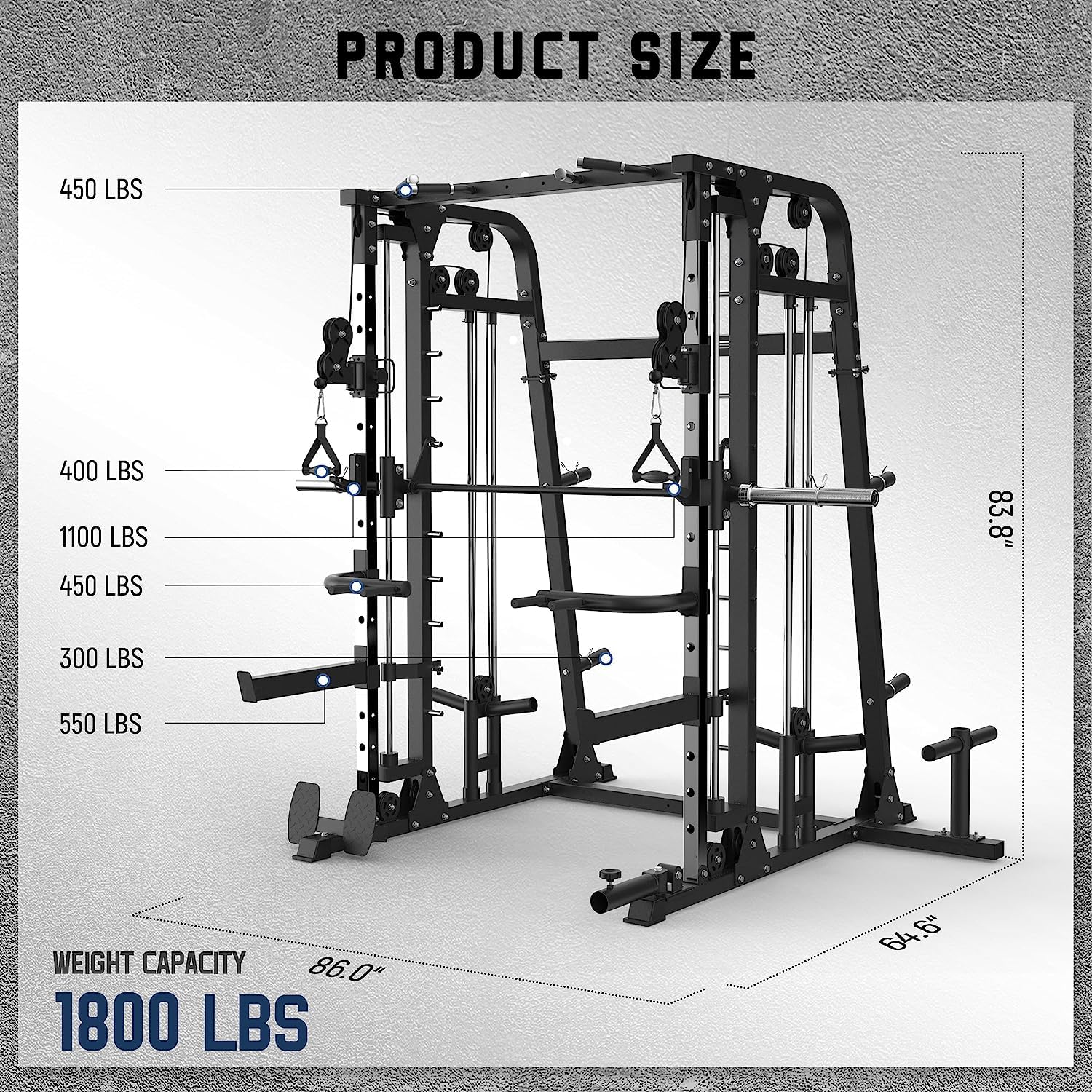 MAJOR LUTIE Smith Machine with Olympic Plates(230LBS)-Black, SML09 Power Cage with Smith Bar and Two LAT Pull-Down Systems and Cable Crossover Machine, Cast Iron Sets