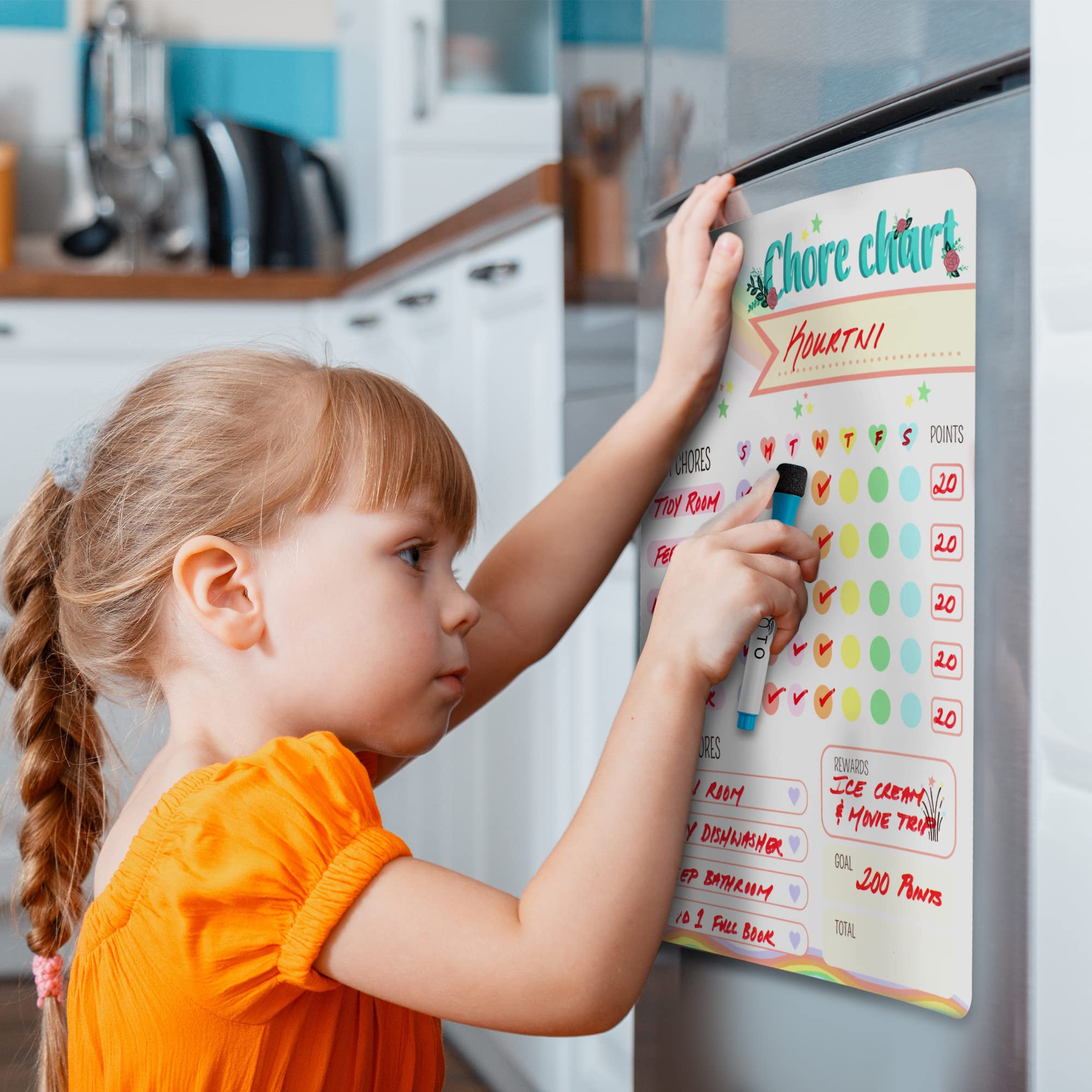 Magnetic Dry Erase Chore Chart for Kids - Perfect to Motivate Your Kids - Simplified 9” x 11” Reward and Behavior Chart for Your Fridge - Teach Responsibility at Home in a Motivating and Simple Way
