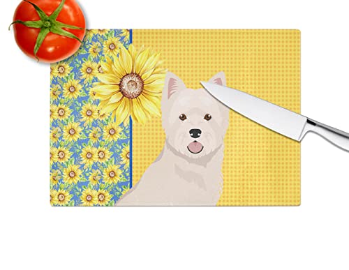 Caroline's Treasures WDK5500LCB Summer Sunflowers Westie West Highland White Terrier Glass Cutting Board Large, 12H x 16W, multicolor