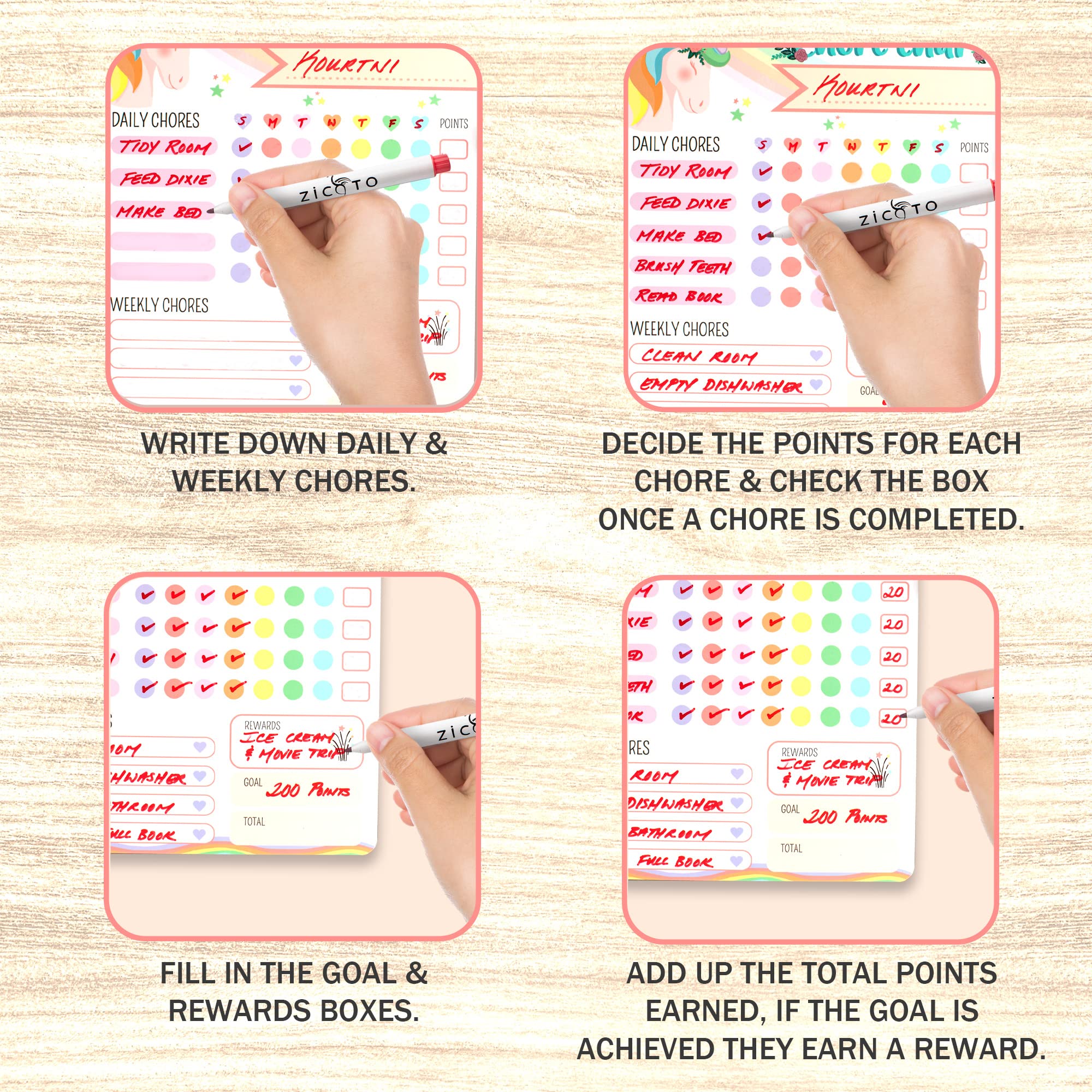 Magnetic Dry Erase Chore Chart for Kids - Perfect to Motivate Your Kids - Simplified 9” x 11” Reward and Behavior Chart for Your Fridge - Teach Responsibility at Home in a Motivating and Simple Way