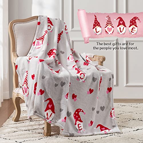 Cozy Bliss Gnome Throw Blanket with Hearts Mothers Day Birthday Gift Gnome Pattern Luxury Milky Plush, Ultra Soft & Lightweight Textured Throw Blanket for Couch, Sofa Bed (Gnome Love, 50" x 60")