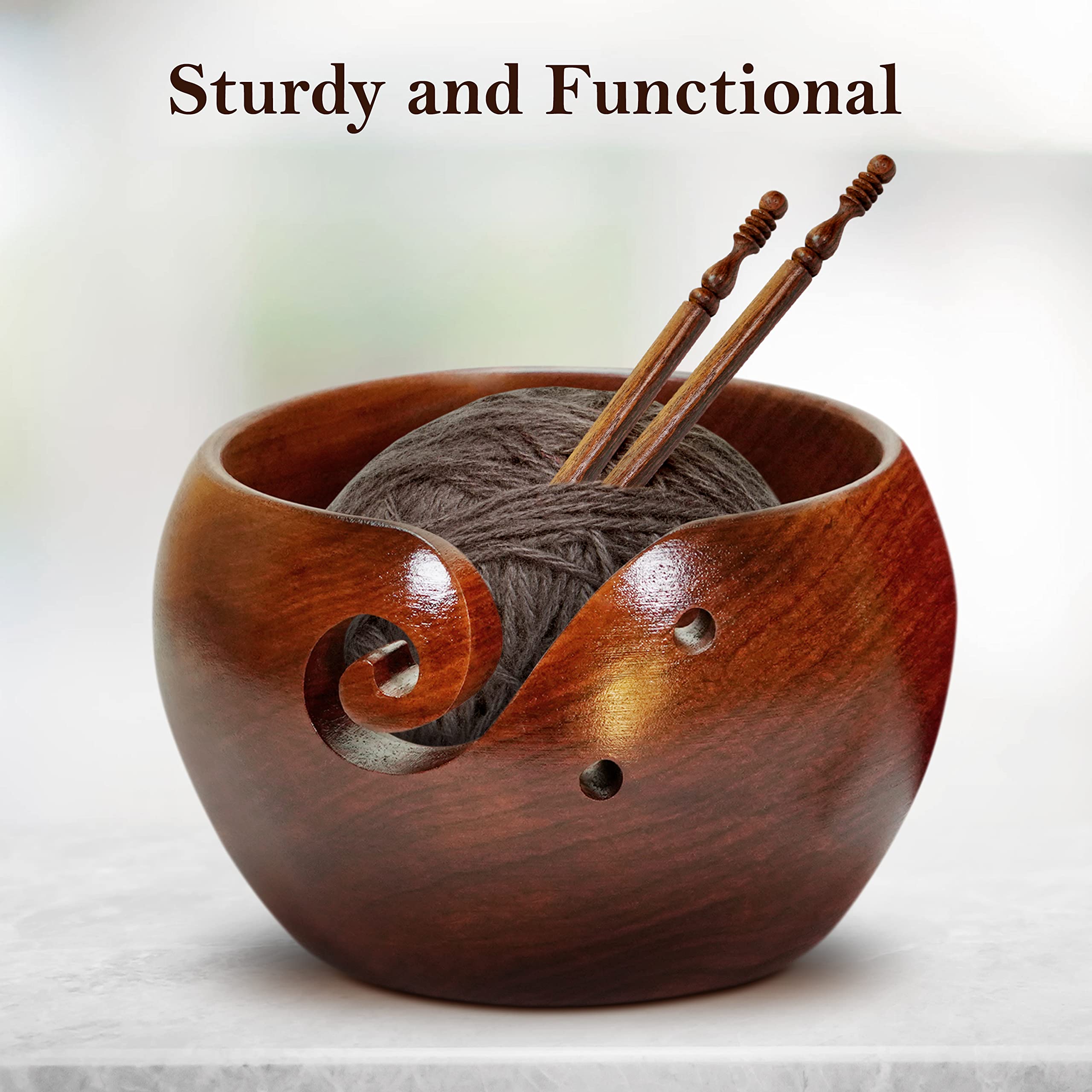 Yarn Bowl large 7 inch by 4 inch with free travel pouch and crochet hooks. Perfect Yarn Holder for Knitting and Crocheting