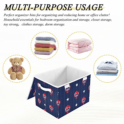 RunningBear Hockey Sport Large Storage Bins with Lid Collapsible Storage Bin Household Basket Boxes Fabric Storage Baskets for Office Outside Cars