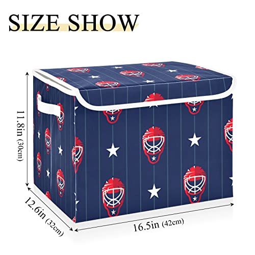 RunningBear Hockey Sport Large Storage Bins with Lid Collapsible Storage Bin Household Basket Boxes Fabric Storage Baskets for Office Outside Cars