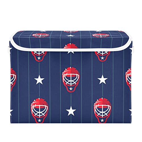RunningBear Hockey Sport Large Storage Bins with Lid Collapsible Storage Bin Household Basket Boxes Fabric Storage Baskets for Office Outside Cars