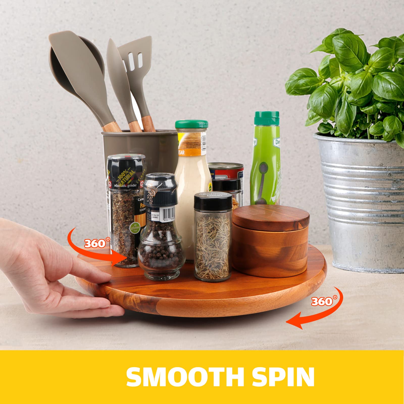 HOMEXCEL 13" Acacia Wood Lazy Susan Organizer Kitchen Turntable Wooden Lazy Susan Organization for Cabinet Table or Pantry