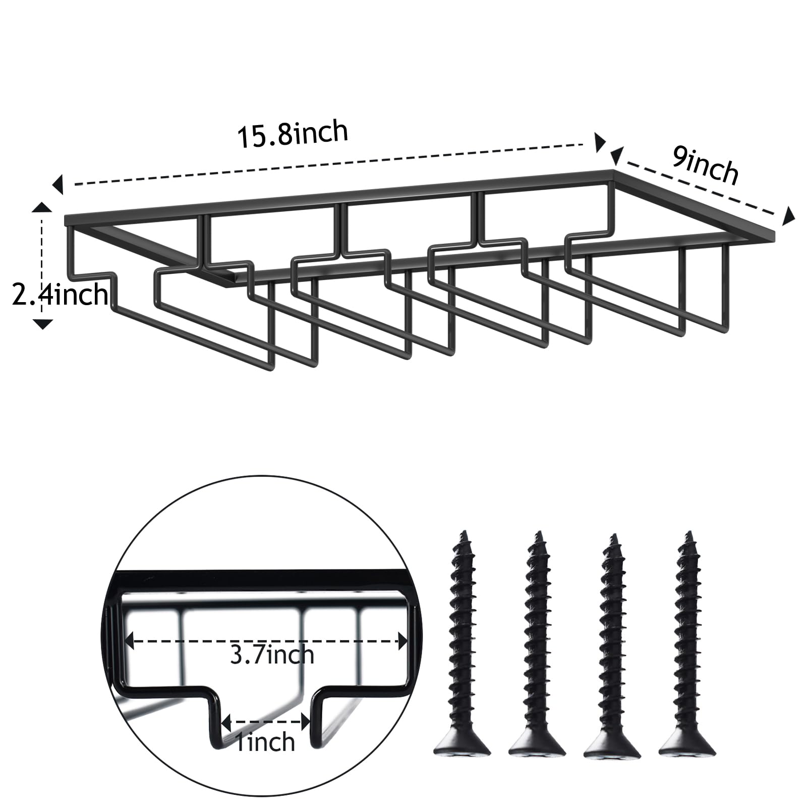 Wine Glass Rack, Under Cabinet Stemware Rack Wine Glass Holder, 3 Rows Black Metal Wine Glass Storage Hanger Under Shelf for Cabinet Kitchen Bar