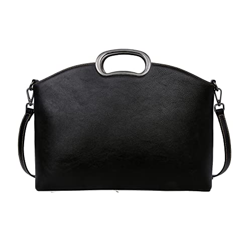 HESHE Genuine Leather Purses and handbags for Women Organizer Shoulder Bag Tote Top Handle Handbag Designer Ladies Crossbody Satchel (Black)