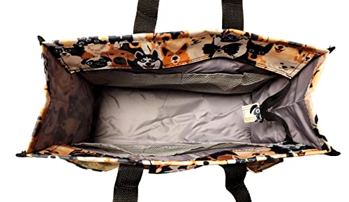 SONA G DESIGNS Multi Pocket Organizing Tote Bag for Nurses, Students, Teachers, Women Zipper Top (Dogs)