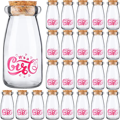 24 Pieces It's a Girl Baby Shower Bottles 100 ml Pink Milk Jar Decorative DIY Glass Candy Jars with Cork Lids Vintage Milk Favors for Girl Shower Gender Reveal Party Decor Guests Souvenir Centerpiece