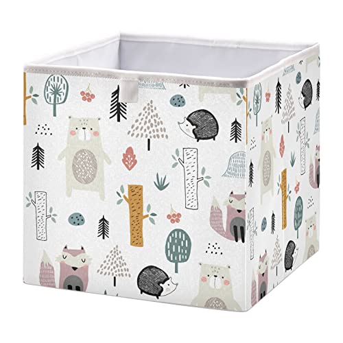 Kigai Cute Bear Fox Hedgehog Cube Storage Bins - 11x11x11 In Large Foldable Storage Basket Fabric Storage Baskes Organizer for Toys, Books, Shelves, Closet, Home Decor