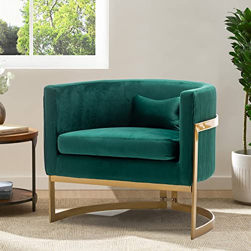 Modern Living Room Chair Velvet Barrel Accent Chairs Armchair, Upholstered Lounge Chair Mid Century Tub Bucket Club Side Chair Sofa for Bedroom-Green