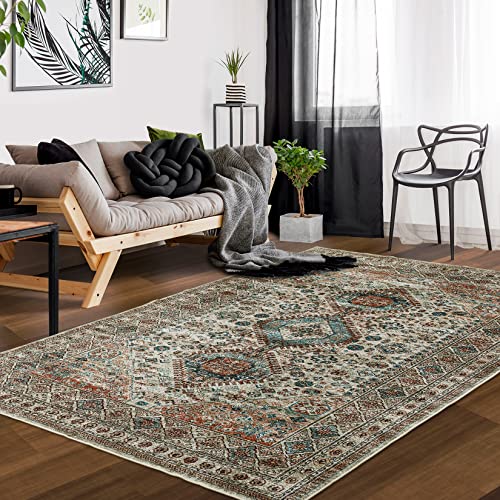 RUGSREAL Machine Washable Rug Vintage Small Throw Indoor Carpet Low Pile Non-Slip Boho Area Rug Persian Rug for Living Room Bedroom Home Office, 3' x 5' Taupe
