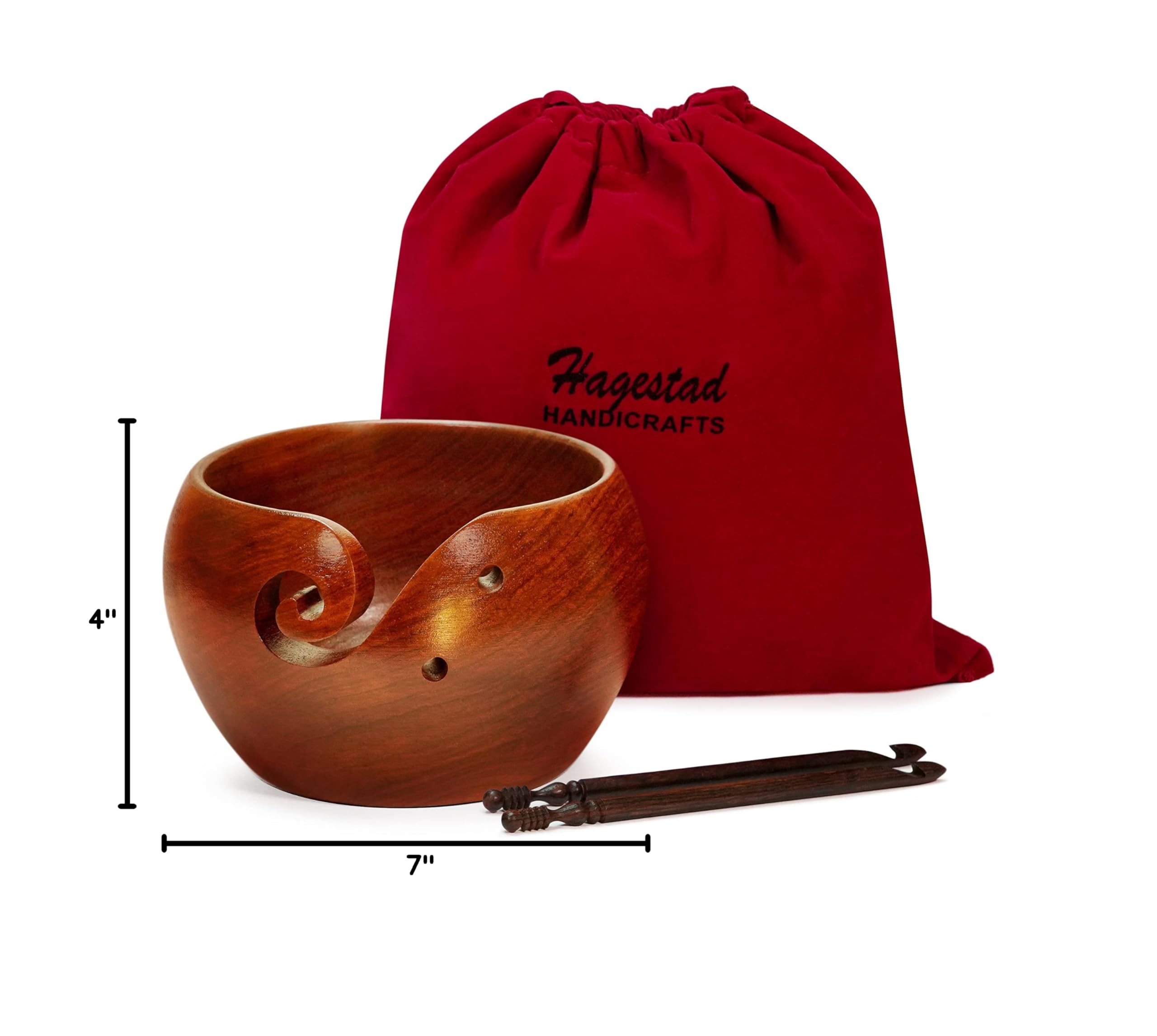 Yarn Bowl large 7 inch by 4 inch with free travel pouch and crochet hooks. Perfect Yarn Holder for Knitting and Crocheting