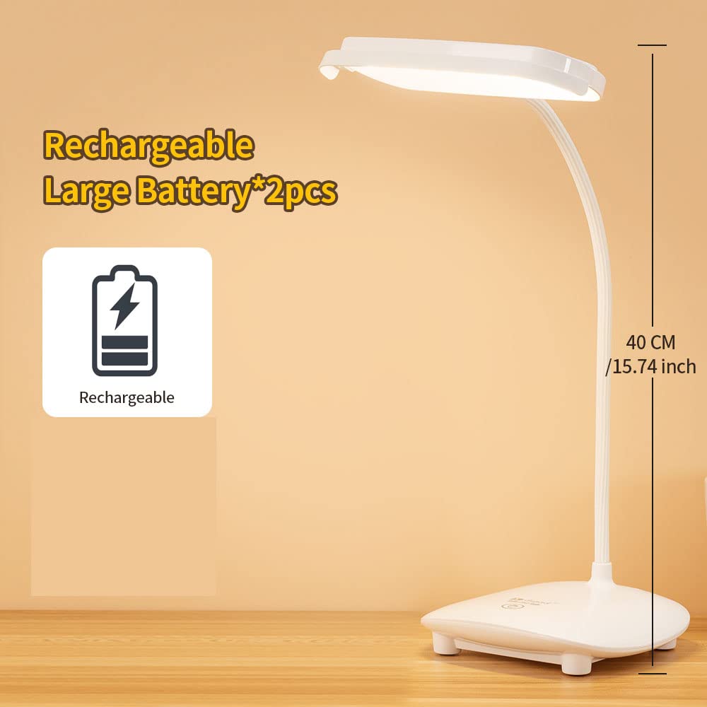 MAYTHANK Cordless Desk Table Lamp Reading Light 40 Led Rechargeable Big Battery 3000m, Touch 3 Modes,2 Ways Power,Dimmable,Gooseneck,Small Portable Wireless Bedroom Bedside Lamp
