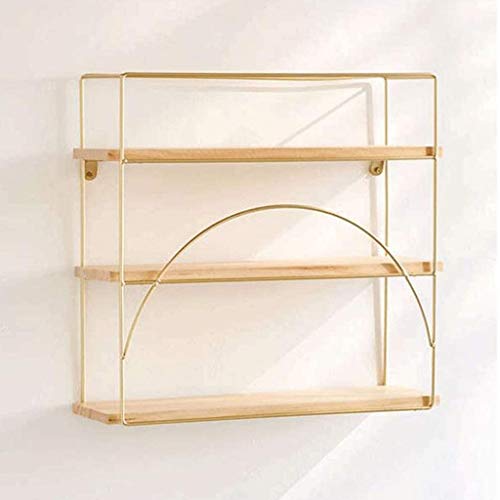 QUUL Wall Mounted 3 Tier, Metal Display Organizer Rack Holder Floating Shelves for Bedroom Living Room Kitchen Office Golden
