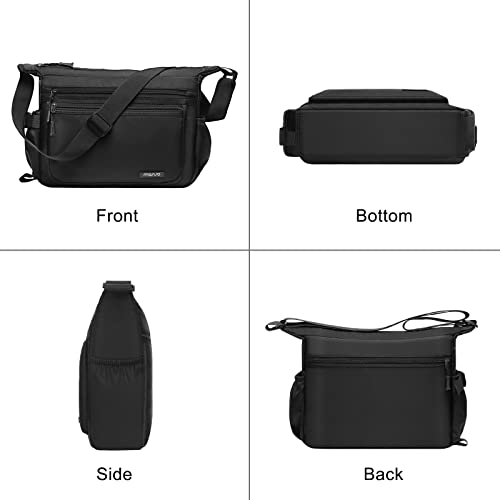 MOSISO Crossbody Bag Casual Shoulder Bag for Women Men, Waterproof Multifunction Handbag Travel Messenger Bag with 2 Horizontal Pockets, Black
