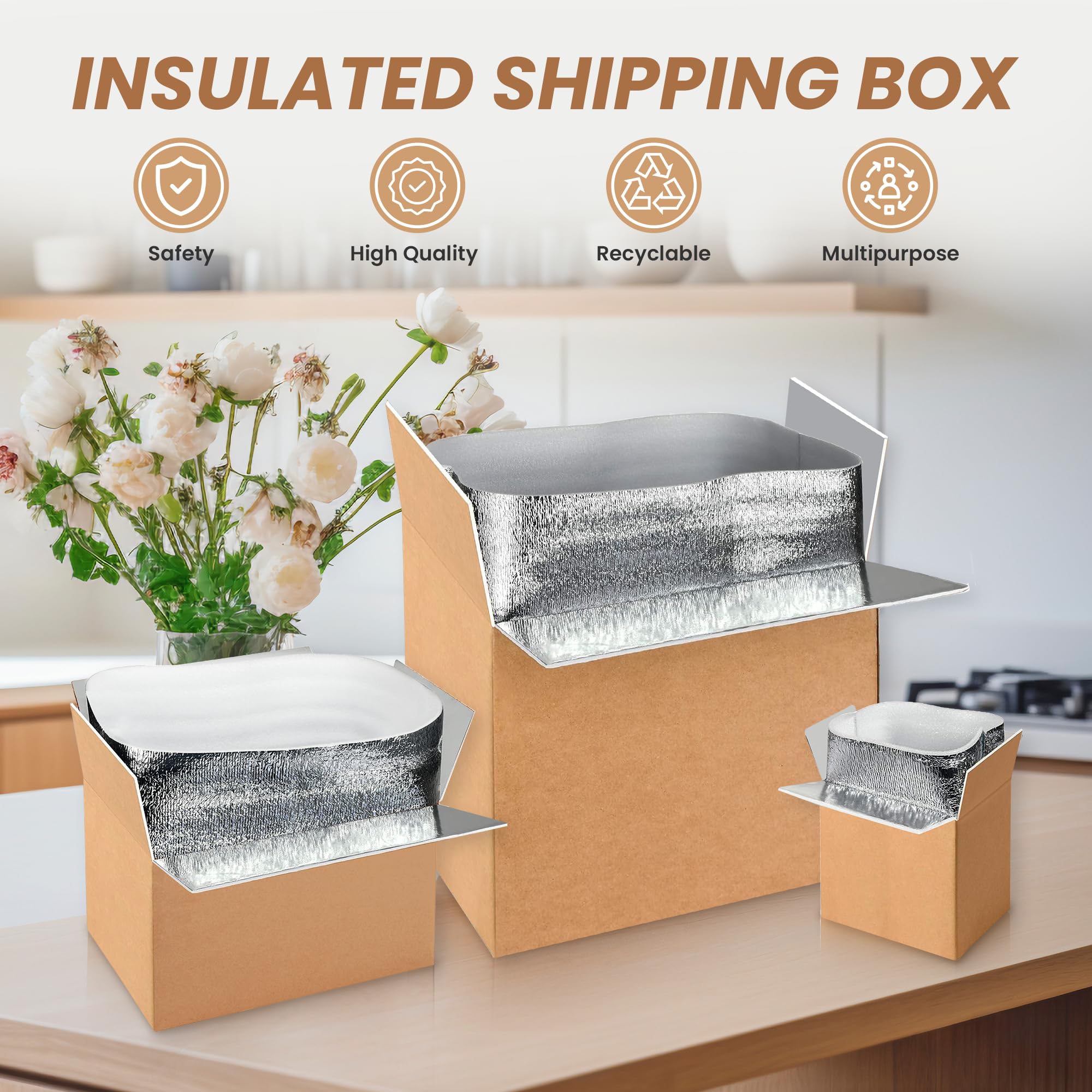 YSSOA Thermo Chill Double Insulated Carton with Foil Insulated Bag Liner, Small Mailing Box, Shipping Box for Mailing, Shipping, Packing, Moving,Box Inside Dimension 6’’x5’’x9’’, 2 Pack.
