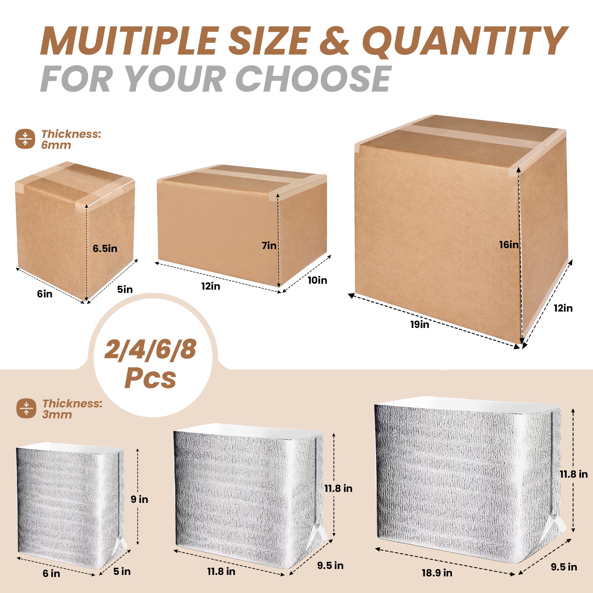 YSSOA Thermo Chill Double Insulated Carton with Foil Insulated Bag Liner, Small Mailing Box, Shipping Box for Mailing, Shipping, Packing, Moving,Box Inside Dimension 6’’x5’’x9’’, 2 Pack.