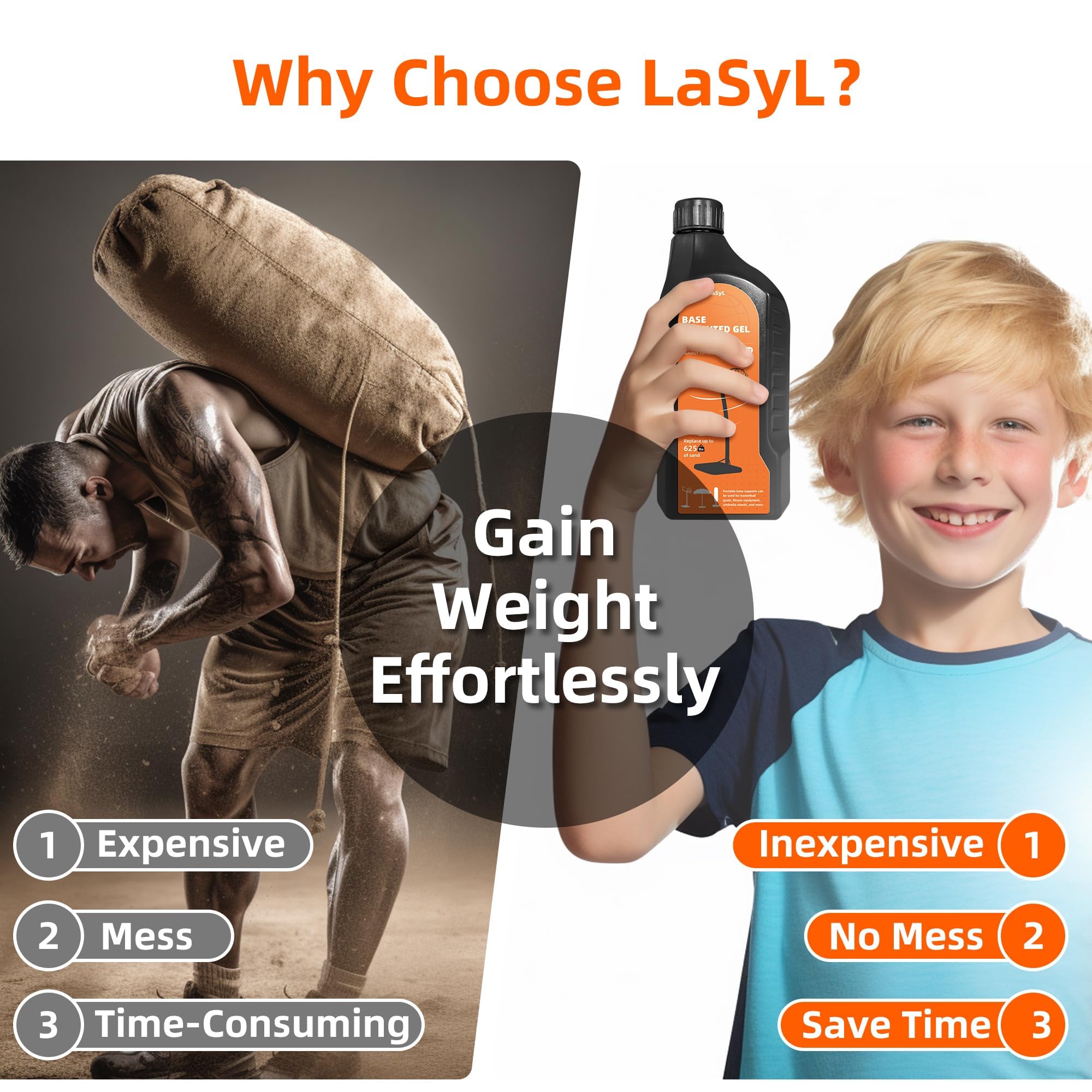 LaSyL Base Weighted Gel (25/50 Ounces) - Sand & Sandbag Replacement for Anchoring Portable Basketball Hoops, Outdoor Umbrellas and Volleyball Nets - More Effective Than Water Alone