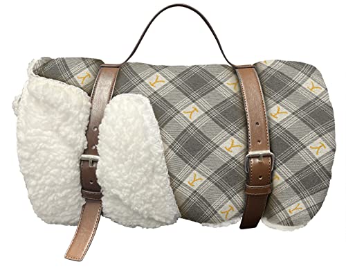 Northwest Yellowstone Silk Touch Sherpa Throw Blanket with Storage Strap Handle, 60" x 70", Dutton Plaid