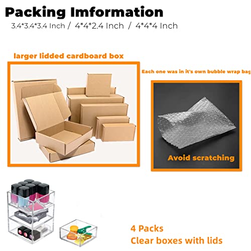 Acrylic Box,4 Packs 4x4x4 Inch Clear Boxes with Lids Transparent Display Square Cube Storage Organizer Containers Boxes Easter Party Cake Candy Box Wedding Birthday Decorative Boxes
