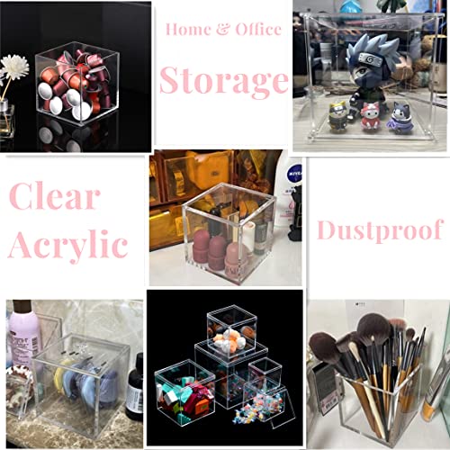 Acrylic Box,4 Packs 4x4x4 Inch Clear Boxes with Lids Transparent Display Square Cube Storage Organizer Containers Boxes Easter Party Cake Candy Box Wedding Birthday Decorative Boxes