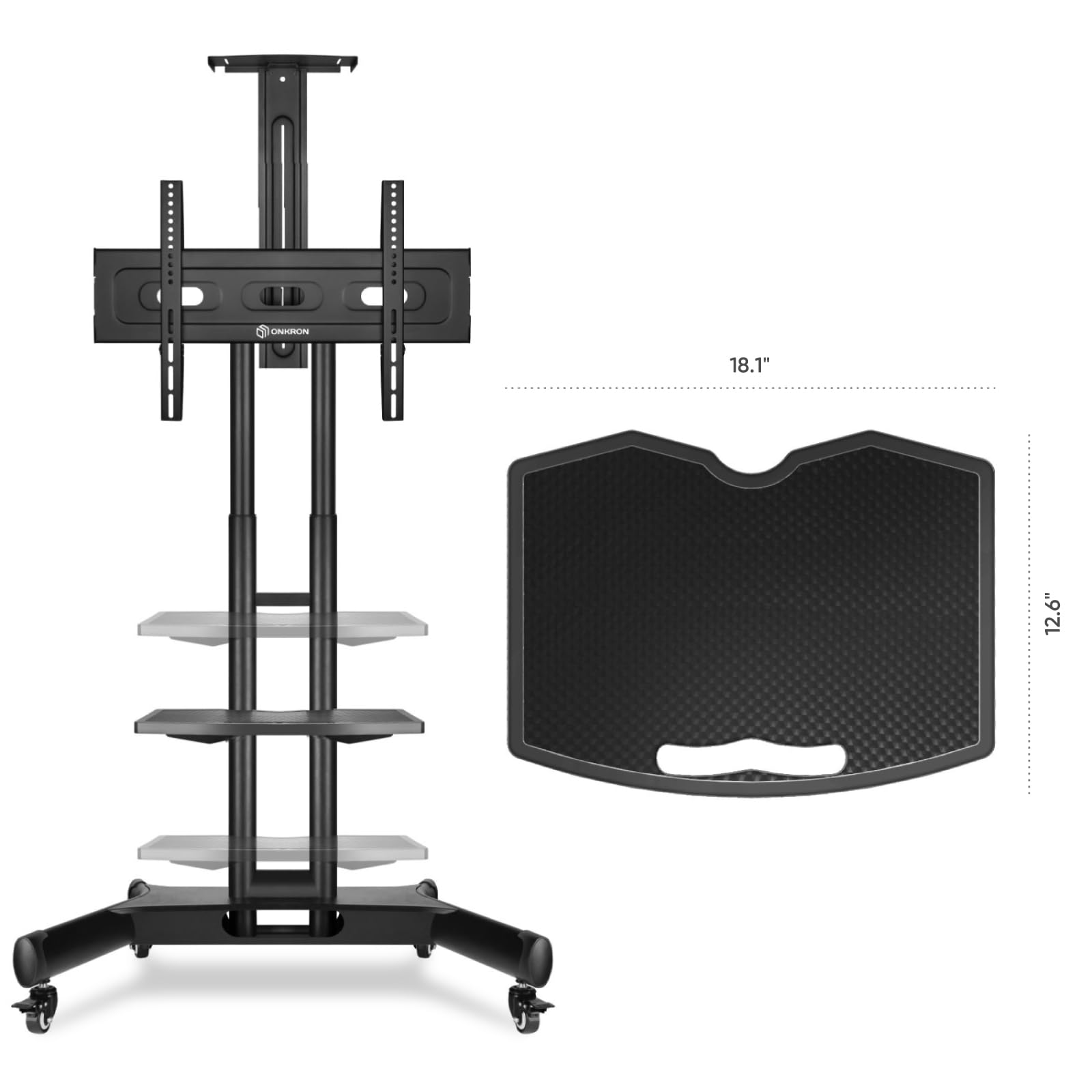 ONKRON Equipment Tray for Mobile TV Stand TV Cart TS1551/1552 Height Adjustable Shelf Black (APT1551)
