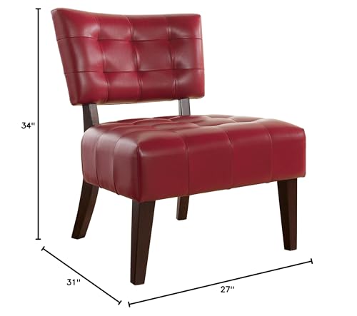 Roundhill Furniture Blended Leather Tufted Accent Chair with Oversized Seating, Red
