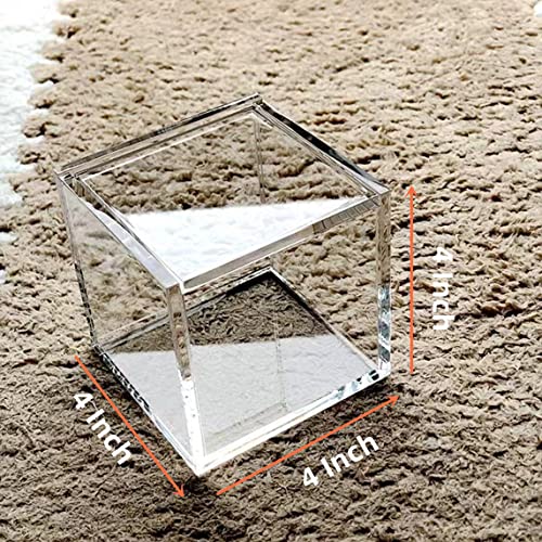 Acrylic Box,4 Packs 4x4x4 Inch Clear Boxes with Lids Transparent Display Square Cube Storage Organizer Containers Boxes Easter Party Cake Candy Box Wedding Birthday Decorative Boxes