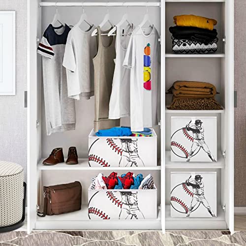 Kigai Baseball Player Storage Baskets, Foldable Organizer Bins,Waterproof Polyster Storage Cube with Handles, 11.02"x11.02"x11.02"