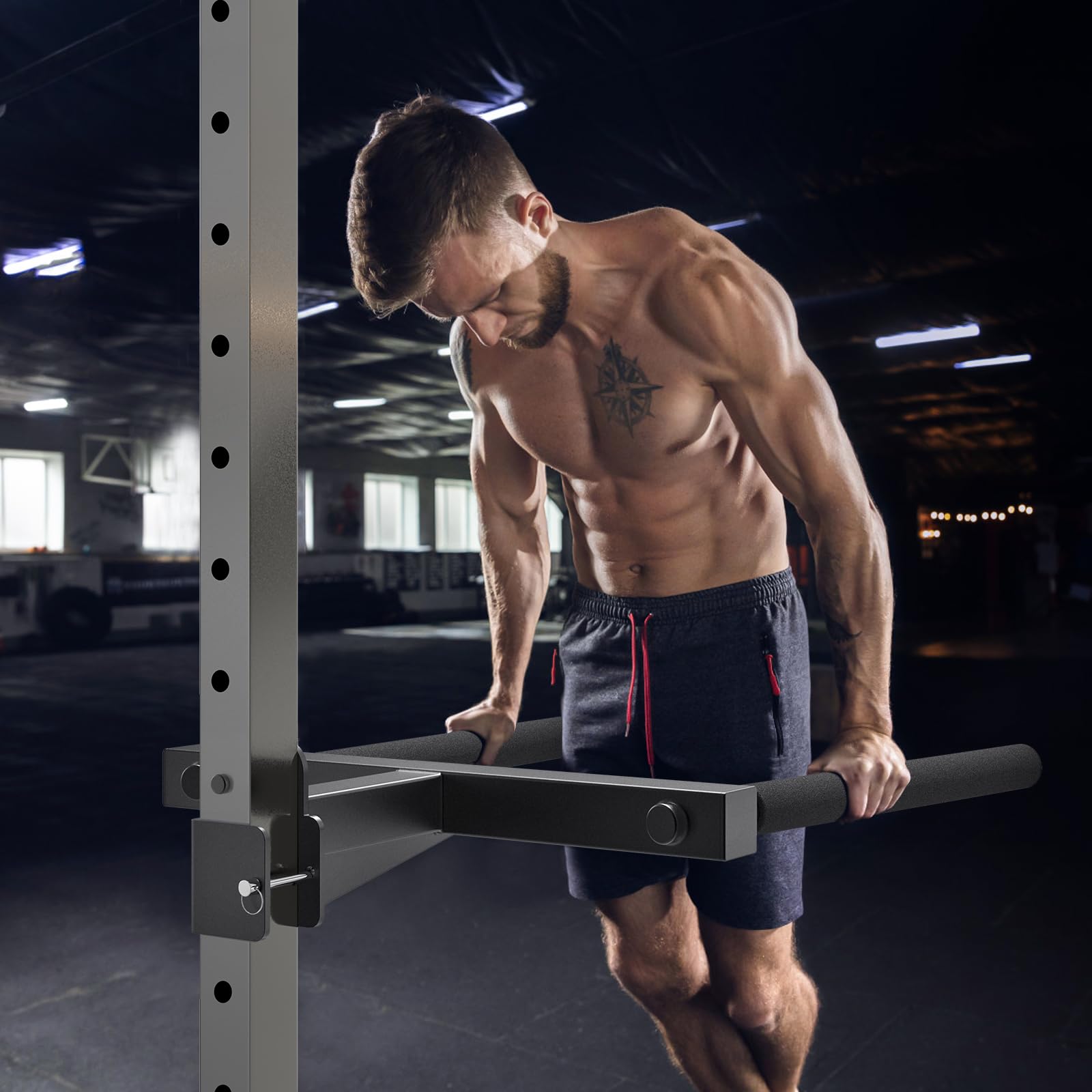 Kipika Y-Shaped Dip Bar for 3" x 3" Power Cage with 5/8" or 1" Hole - Dip Bar Attachments for Home Gym - Heavy Duty Power Rack Attachments - 3" x 3" Squat Rack Accessories for Strength Training