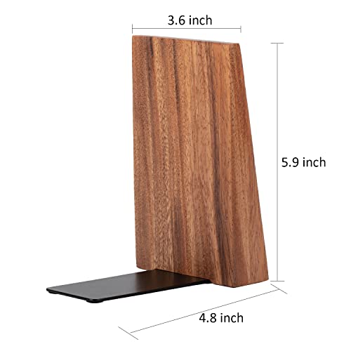 Muso Wood Book Ends, Thickened Wooden Bookends for Heavy Books, Creative Decorative Bookends for Shelves, Non-Skid Book Ends, Handmade Acacia Wood Bookends