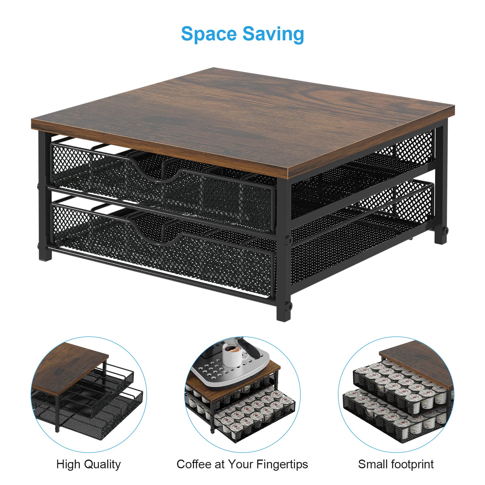 Coffee Pod Holder For Counter, Coffee Pod Drawer for K Cup Storage Drawer Holder, 72 Capacity Pods Storage Organizer for K Cups Capsule Storage with Sliding Baskets for Coffee Station, Black