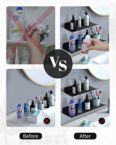 Amythe Floating Wall Shelf, Floating Shelves Wall Mounted for Bathroom/Kitchen/Laundry Room/Over-The-Toilet Storage, No Drilling Rustproof Space Aluminum Bathroom Shelf, Black, 11.8 inches