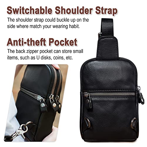 CENUNCO Genuine Leather Sling Bag for Women Small Leather Crossbody Sling Backpack Rivet Style Chest Anti-Theft Black Phone Purse with Card Slots Casual Daypack