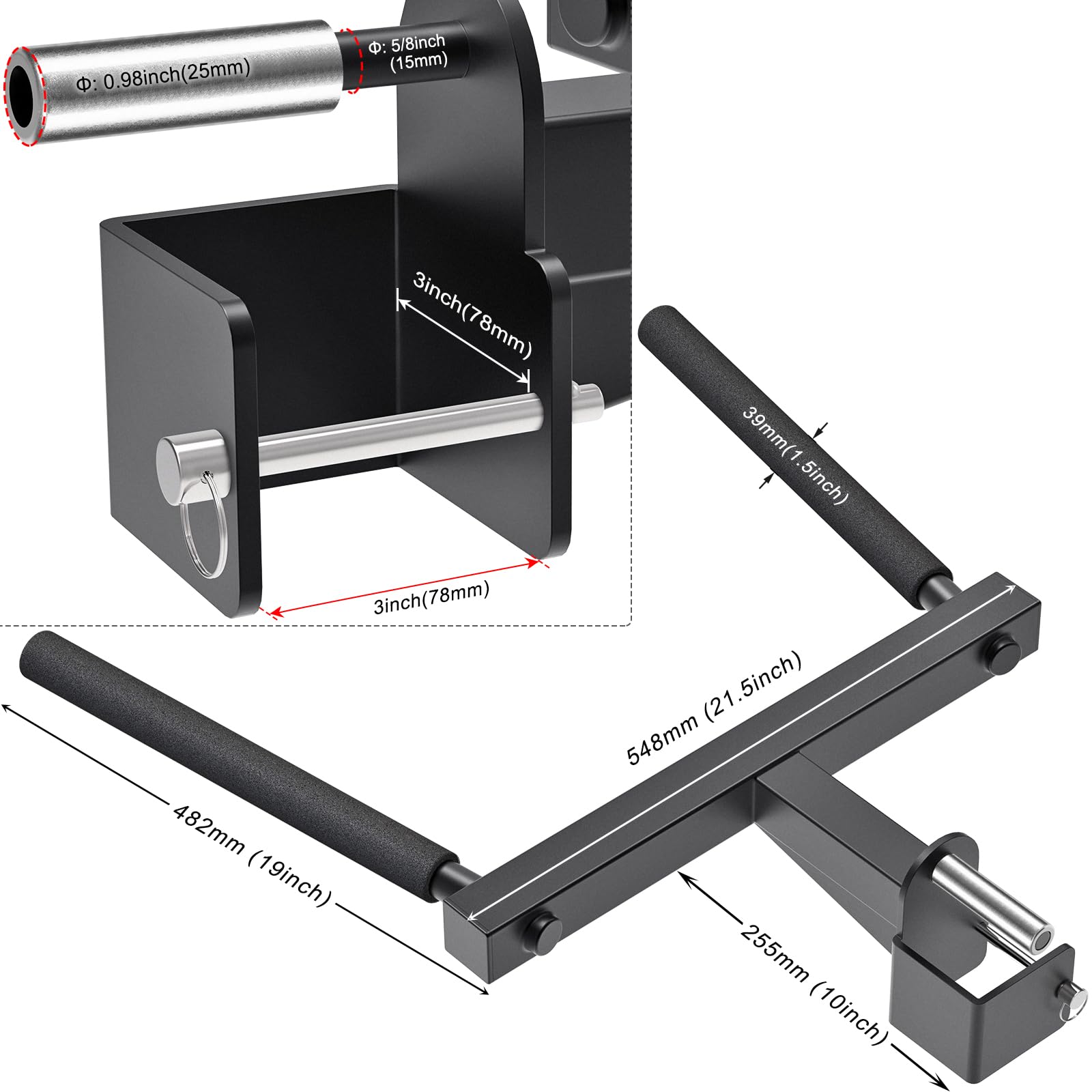 Kipika Y-Shaped Dip Bar for 3" x 3" Power Cage with 5/8" or 1" Hole - Dip Bar Attachments for Home Gym - Heavy Duty Power Rack Attachments - 3" x 3" Squat Rack Accessories for Strength Training