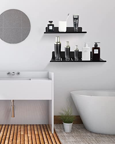 Amythe Floating Wall Shelf, Floating Shelves Wall Mounted for Bathroom/Kitchen/Laundry Room/Over-The-Toilet Storage, No Drilling Rustproof Space Aluminum Bathroom Shelf, Black, 11.8 inches