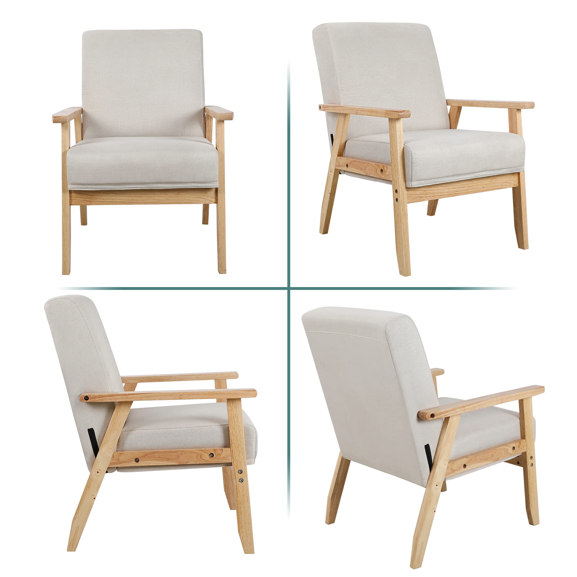 Homajor Accent Chairs, Mid Century Modern Armchairs for Living Room/Bedroom, Beige