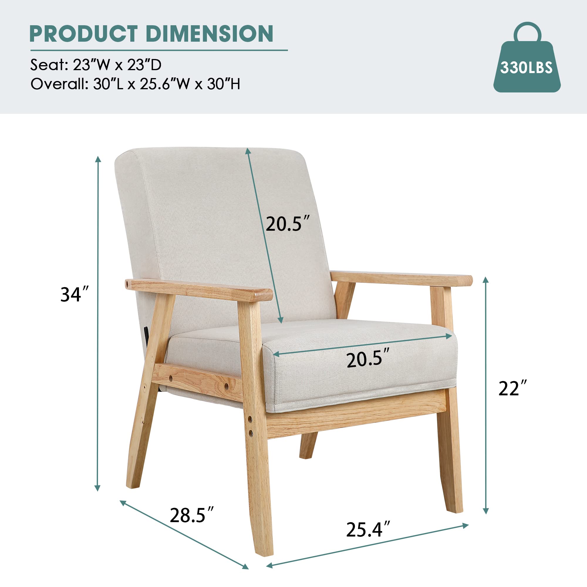 Homajor Accent Chairs, Mid Century Modern Armchairs for Living Room/Bedroom, Beige